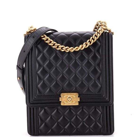 CHANEL | Bags | Chanel North South Boy Flap Bag Quilted Calfskin Large ...